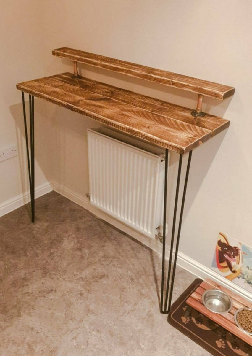 Rustic Two-Tier Breakfast Bar Supported by Steel Hairpin Legs – Rustic ...